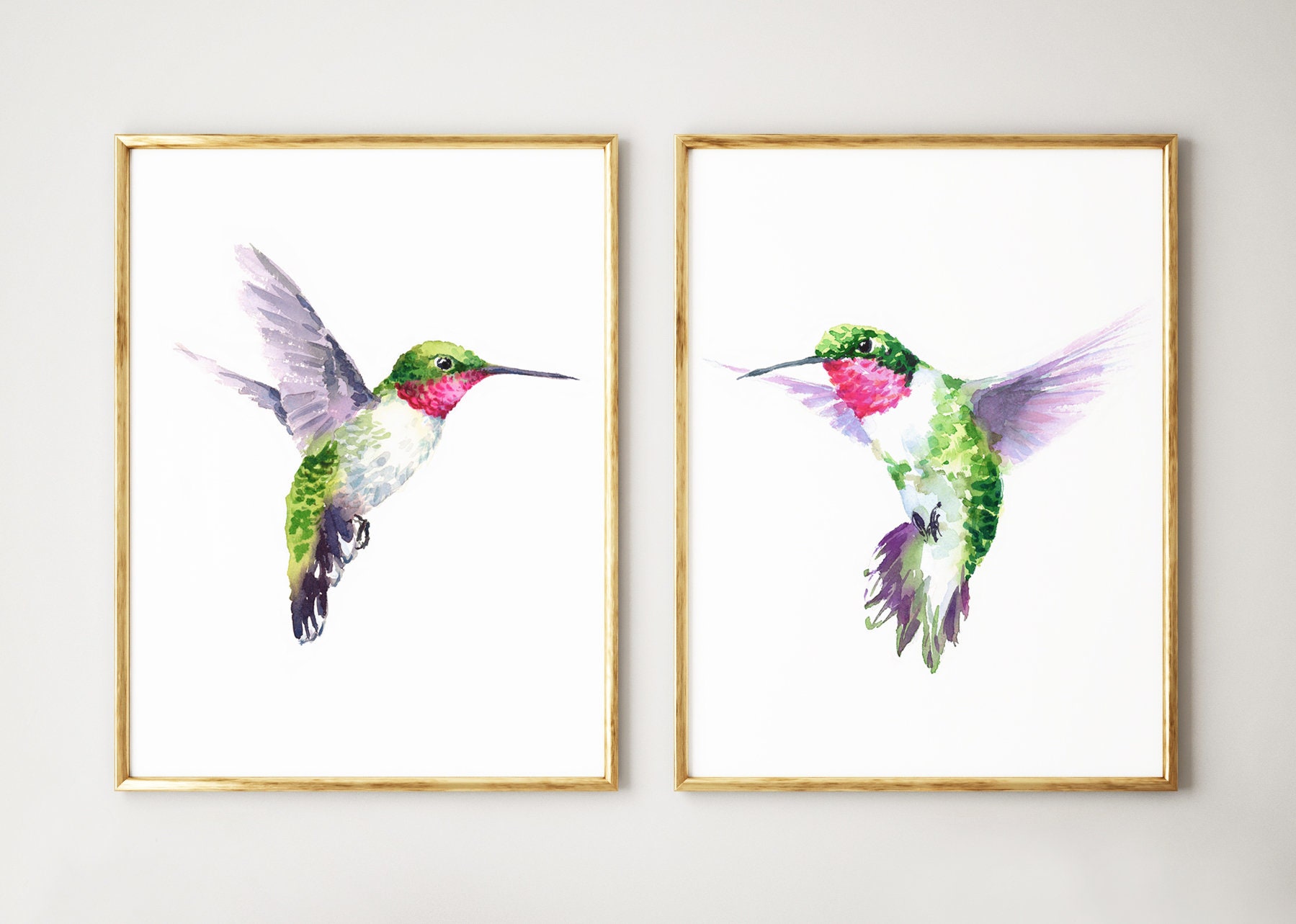 Hummingbird Print Set of 2 Colorful Hummingbird Painting Set - Etsy