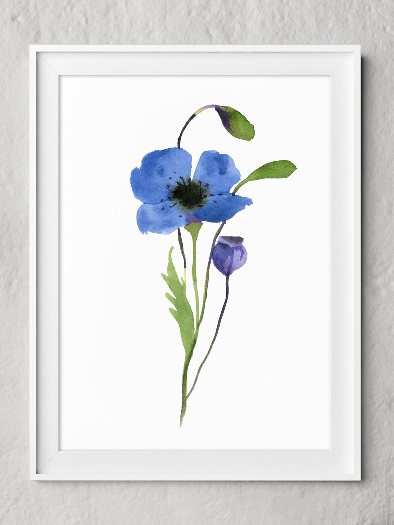 Blue Flowers Print Set of 3 Blue Poppy Wall Art Poppies | Etsy