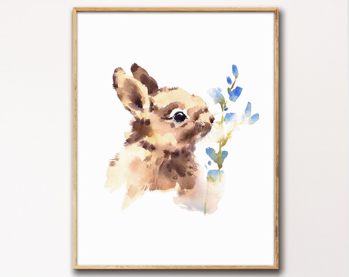 Bunny Rabbit Watercolor Animal Print, Bunny Painting, Cute Animal ...