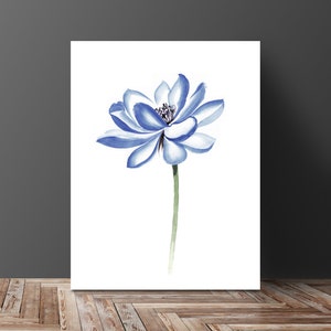 Watercolor Lotus Flower, Blue Wall Decor, Flower Wall Art, Blue Print ...