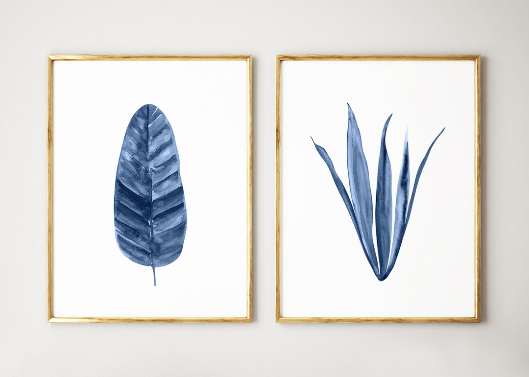 Blue Wall Art Tropical Blue Print Set of 2 Botanical - Etsy