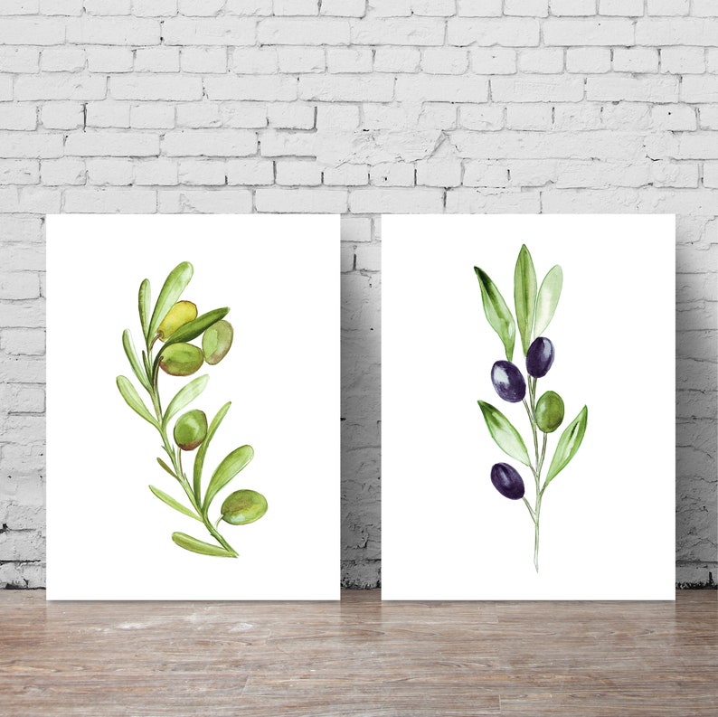 Olive Branch Print Set of 2 Kitchen Decor Botanical Print - Etsy