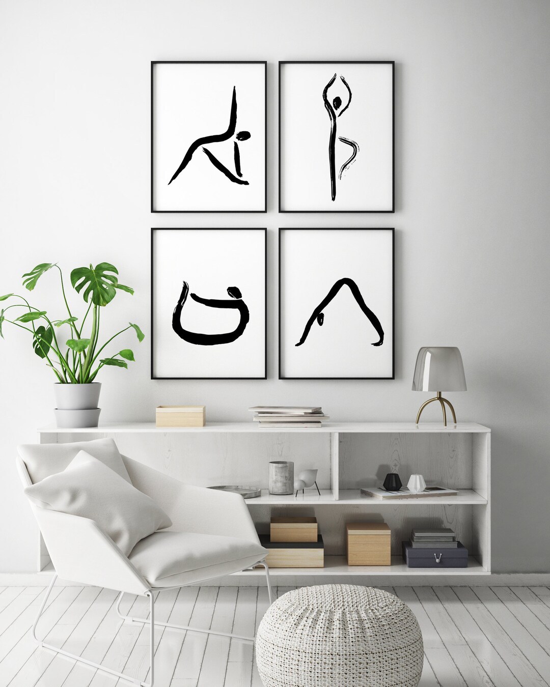 Yoga Poses Art Set of 4, Yoga Studio Decor, Yoga Art Print Set 4, Yoga ...