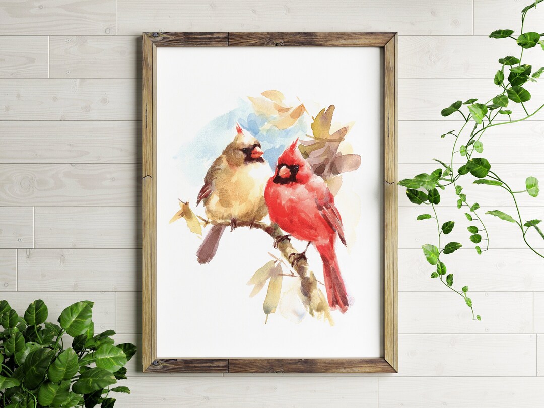 Lovebirds Cardinal Red Bird Print, Two Birds Print, Bird Couple ...