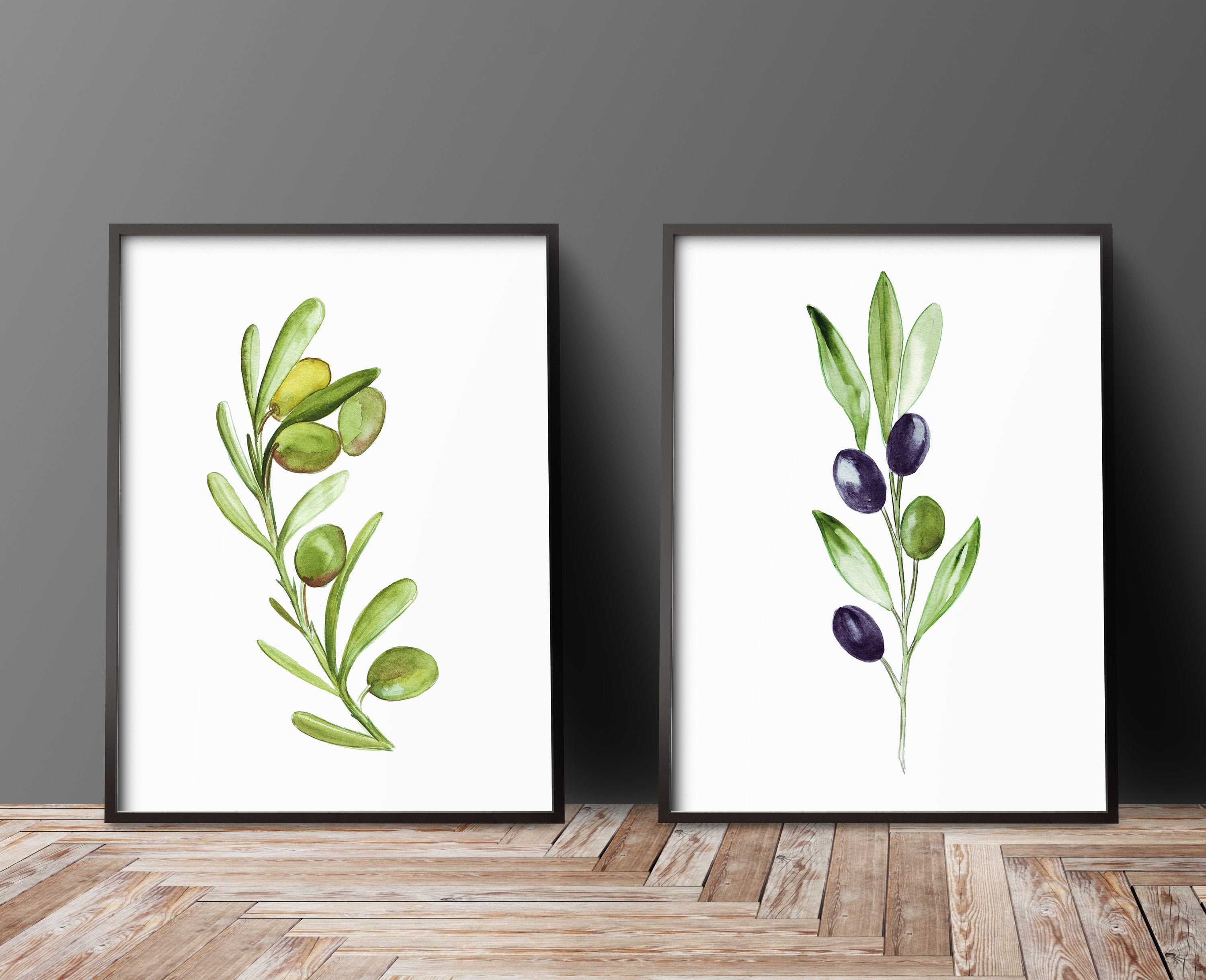 Olive Branch Print Set of 2 Kitchen Decor Botanical Print | Etsy