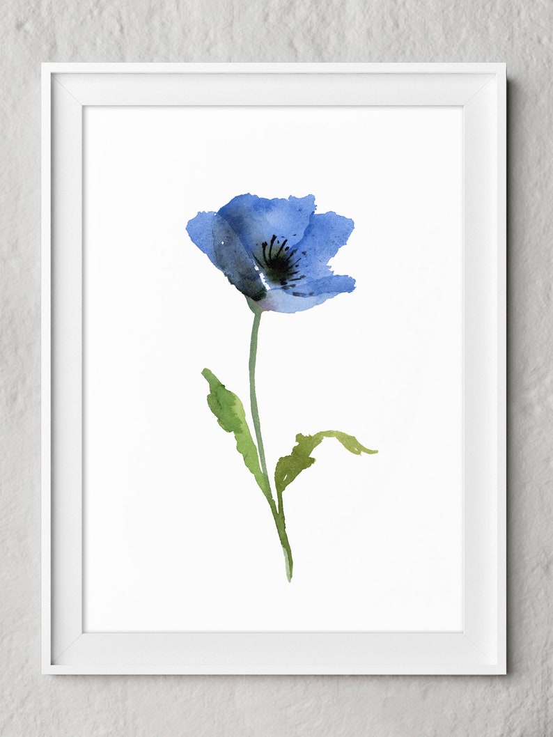 Blue Flowers Print Set of 3 Blue Poppy Wall Art Poppies | Etsy
