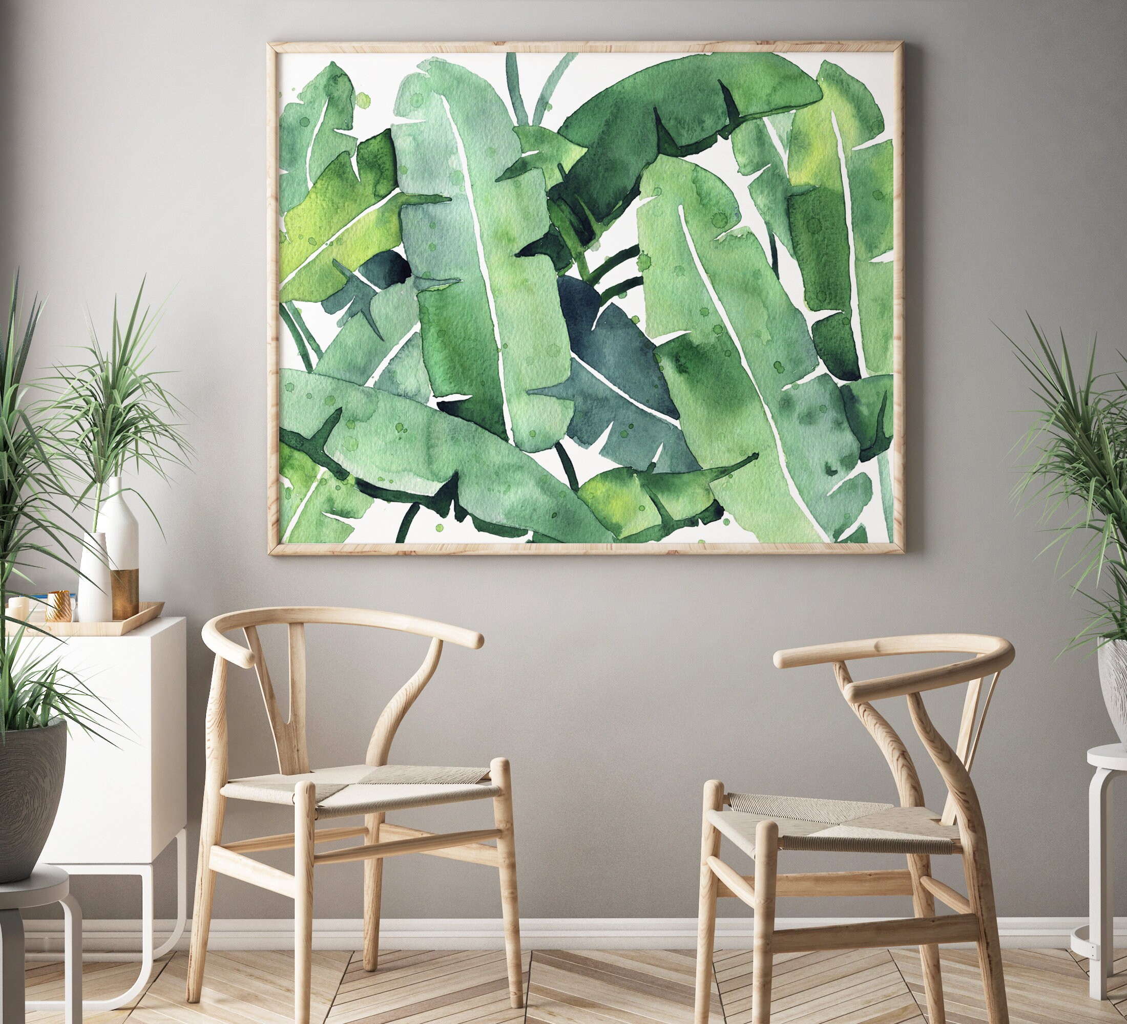 Tropical Banana Leaves Illustration Horizontal Abstract Palm | Etsy