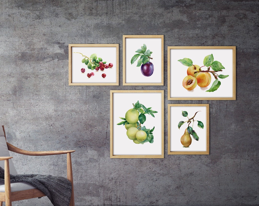 Kitchen Decor Print Set of 5, Watercolor Fruit Kitchen Dining Wall Art ...