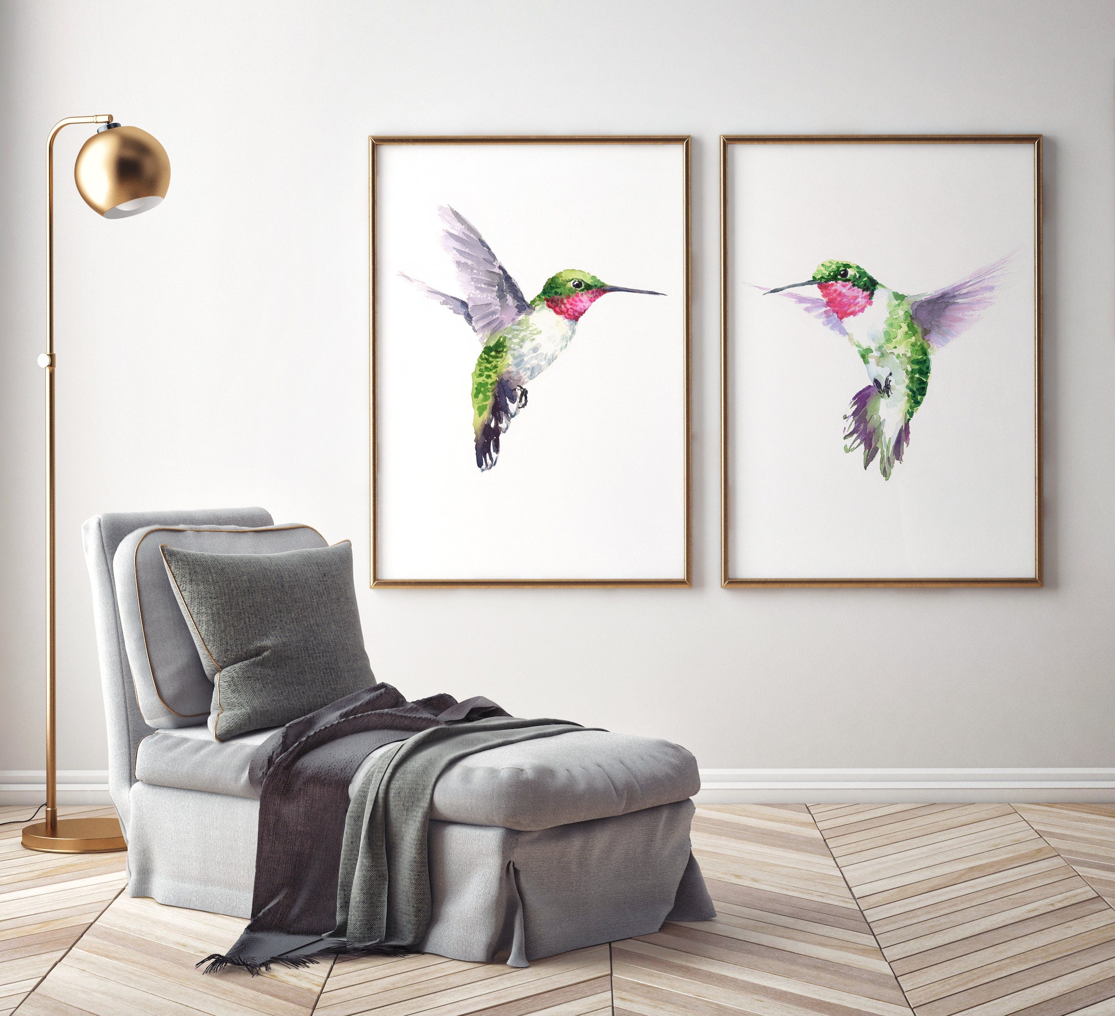 Hummingbird Print Set of 2 Colorful Hummingbird Painting Set - Etsy