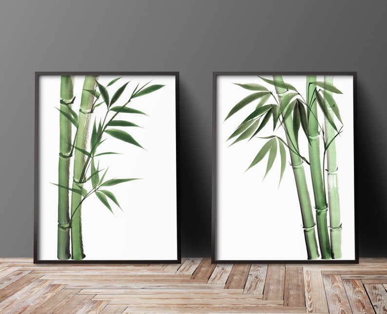 Bamboo Art Print Set of 2 Zen Decor Zen Wall Art Botanical | Etsy