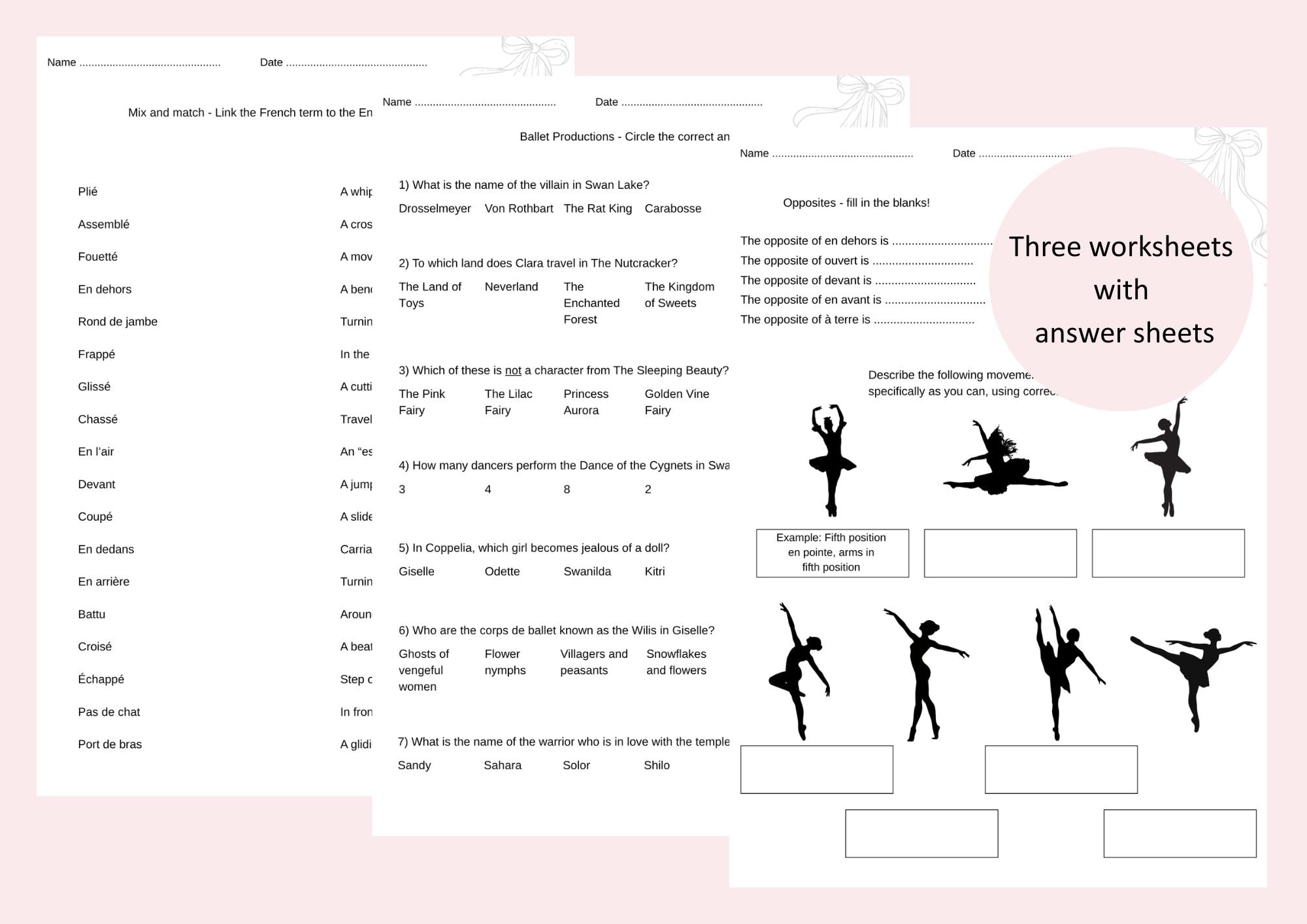 Ballet Worksheets for Kids, Dance Terminology Positions and Movements ...