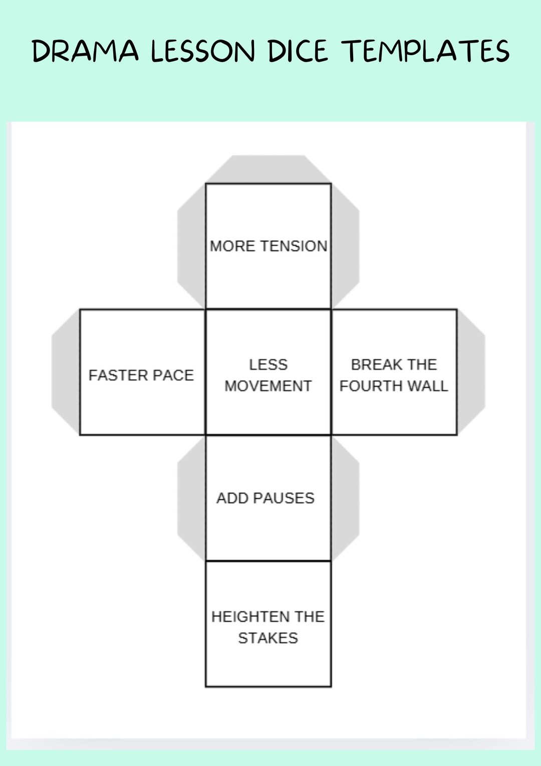 Drama Dice Template Printable, Prompts Resource for Theatre Educators ...