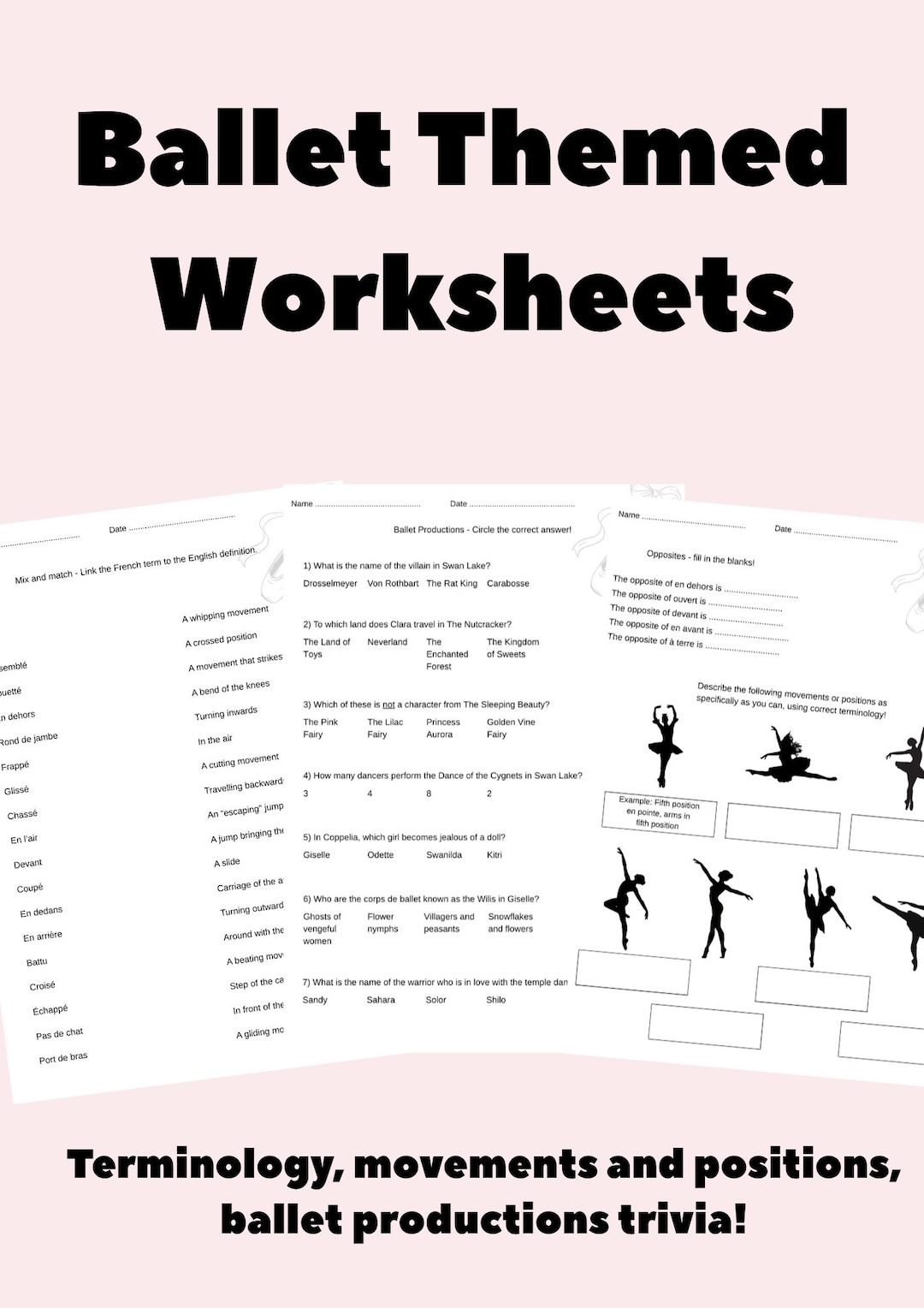Ballet Worksheets for Kids, Dance Terminology Positions and Movements ...