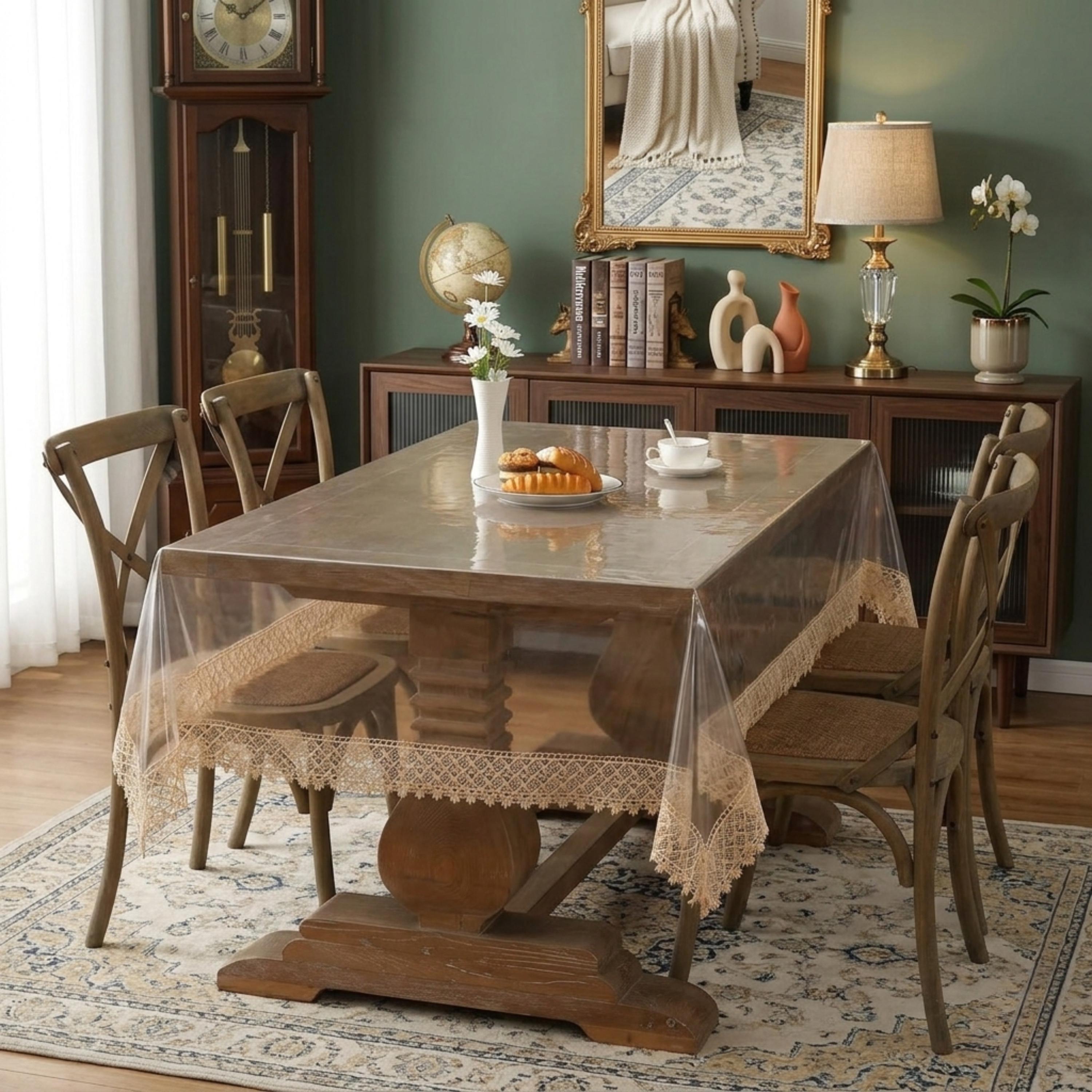 Clear Vinyl Tablecloth Protector, Waterproof Transparent Dining Cover ...