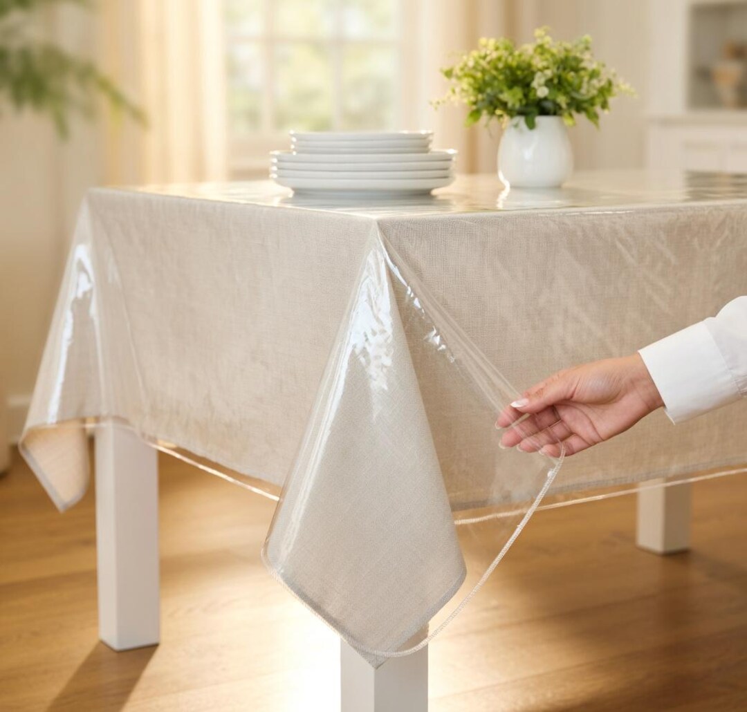 Heavy Duty Clear PVC Tablecloth Protector, Waterproof Vinyl Dining ...