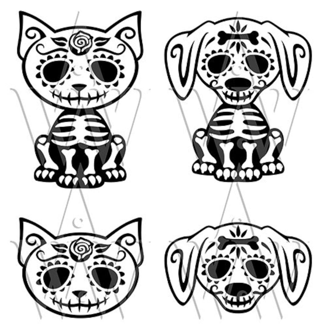 Cat and Dog Sugar Skull SVG Halloween Dxf Day of the Dead Png Dia De ...