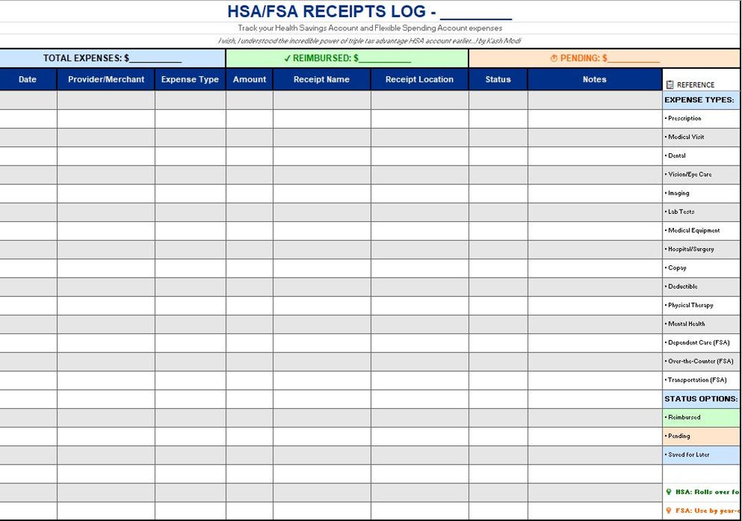 HSA FSA Receipt Tracker | Printable Medical Expense Log (fill-in PDF ...