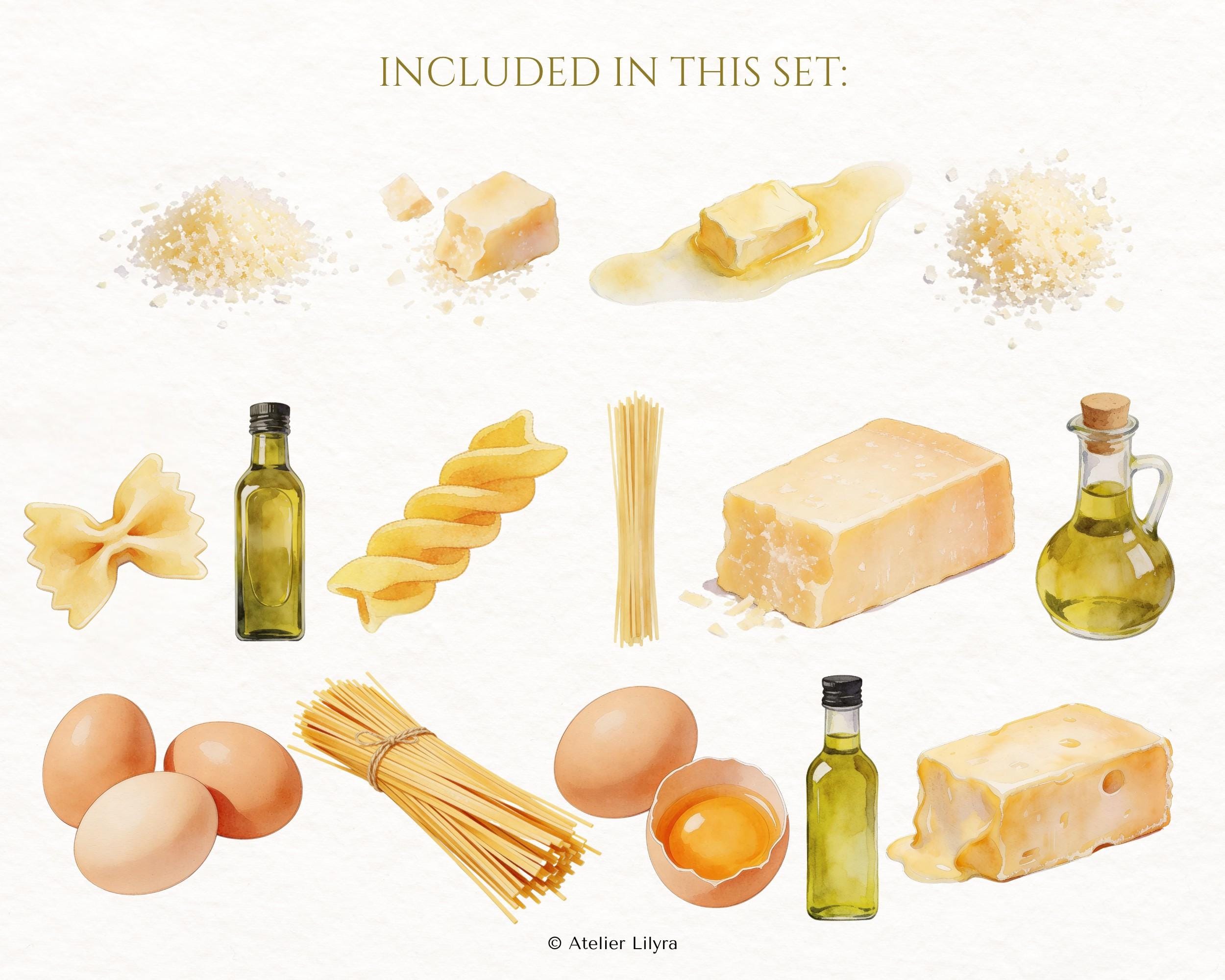 Cucina Pasta Watercolor Clipart Bundle, Italian Food PNG Elements (300 ...