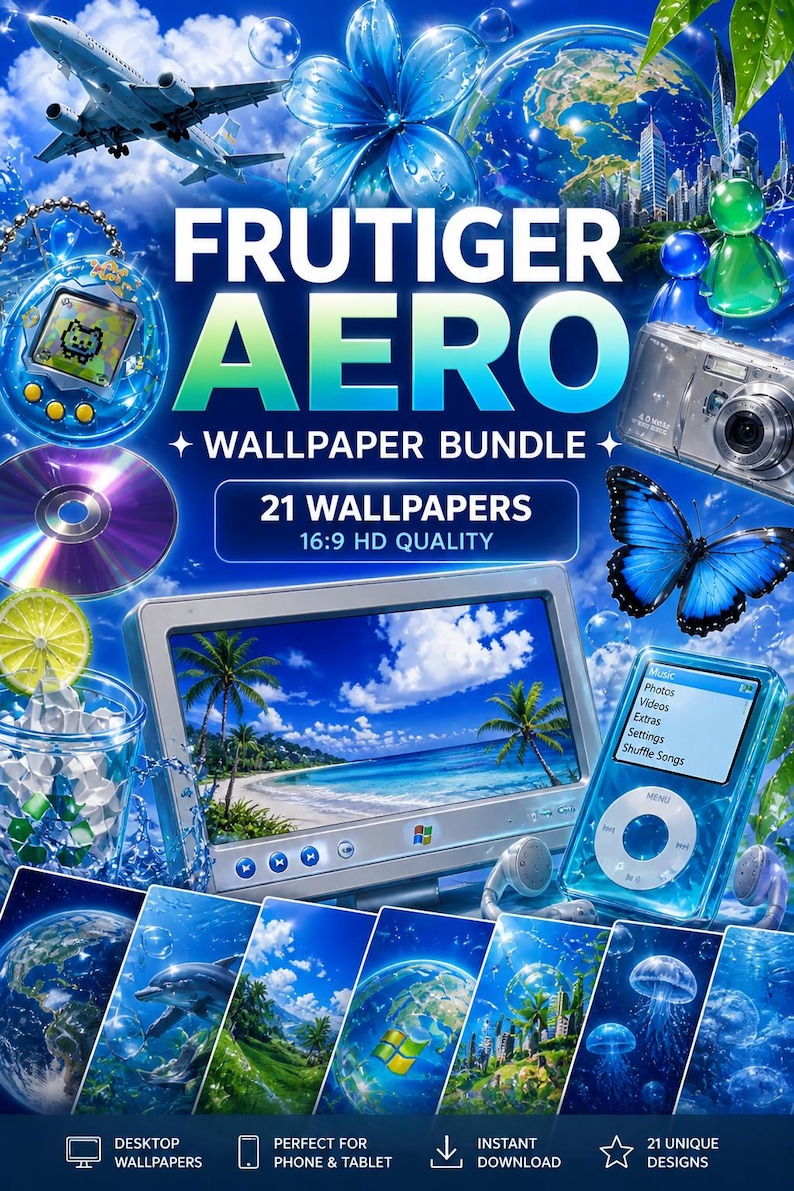 Frutiger Aero Wallpaper Bundle, Y2k Desktop Wallpaper Pack, Aesthetic ...