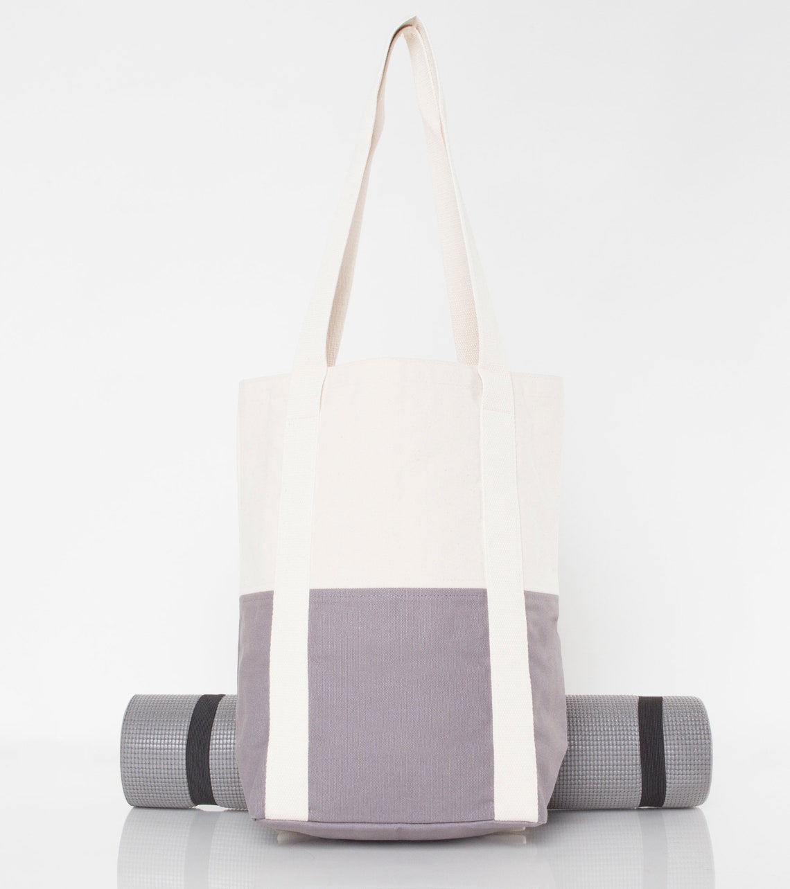 Yoga Tote Canvas Yoga Mat Tote Bag Gray Trim Tote - Etsy
