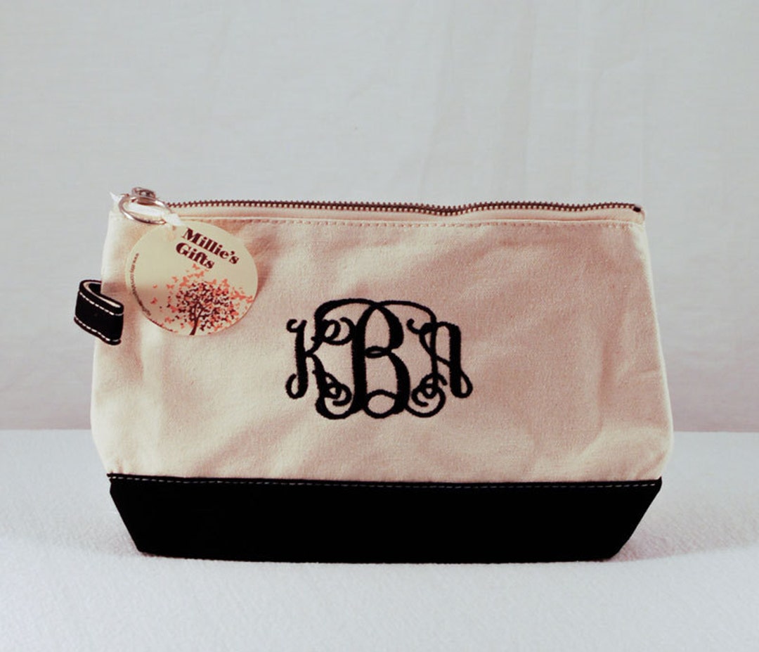 Personalized Black Cosmetic Bag, Monogrammed Cosmetic Case, Makeup Bag ...