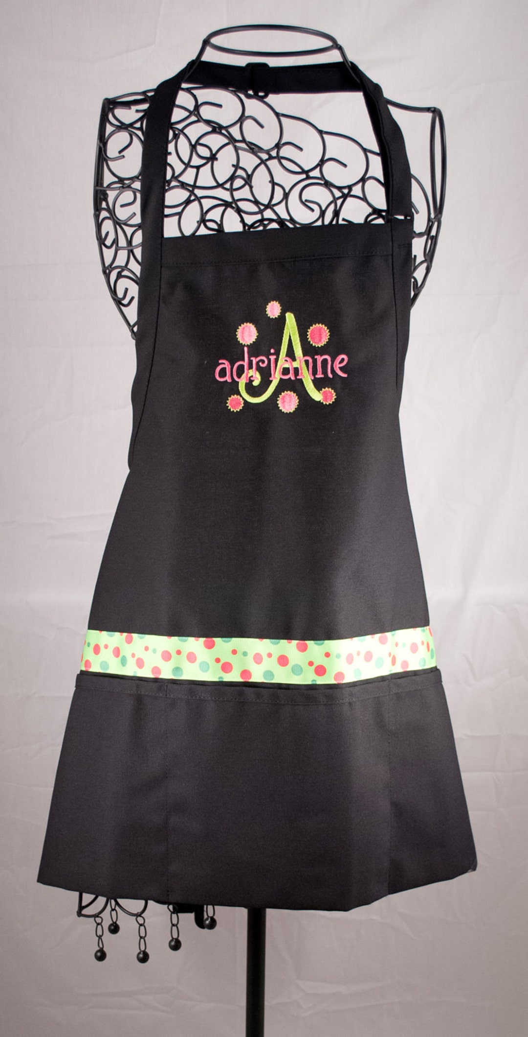 Monogrammed Ladies Apron, Black Personalized Apron With Dots ...