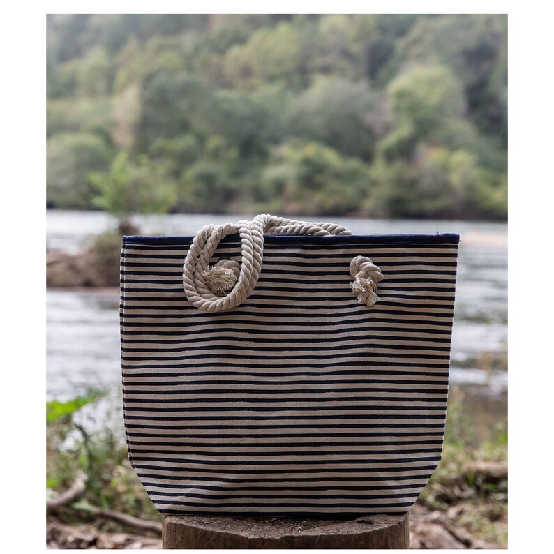 Knotted Rope Tote Navy Stripe Tote Beach Tote Bag Pool - Etsy