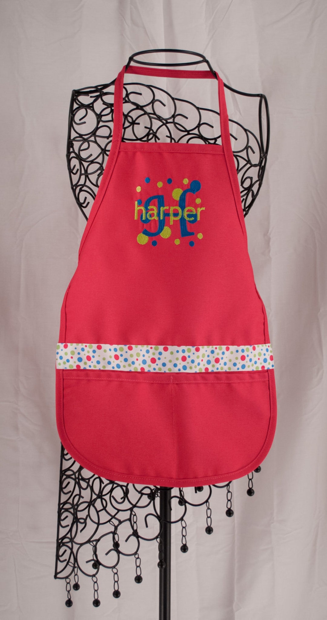 Monogrammed Child Apron - Hot Pink Personalized Apron - Personalized ...