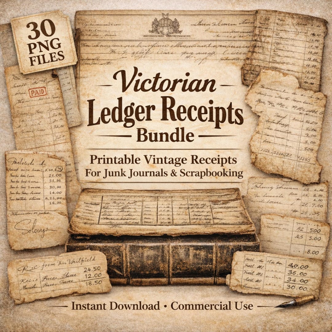 Victorian Ledger Receipts Bundle, Vintage Receipt PNG, Junk Journal ...