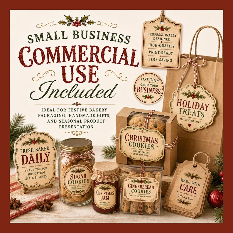 Vintage Christmas Bakery Labels Bundle, Printable Holiday Baking ...