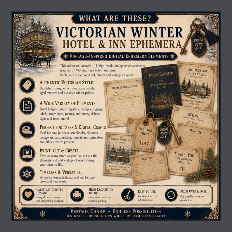 Victorian Hotel Ephemera, Winter Inn Printable, Antique Travel Papers ...