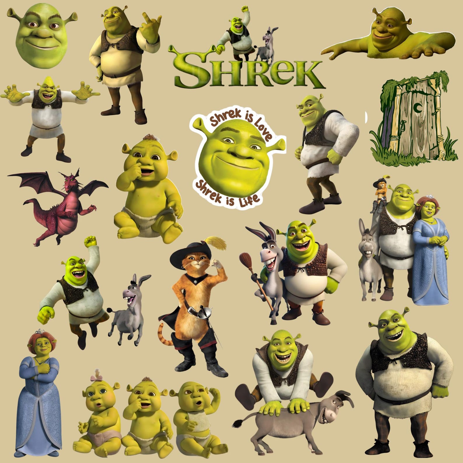 Shrek Clipart, Shrek PNG Bundle, Digital Files for Shrek Birthday With ...