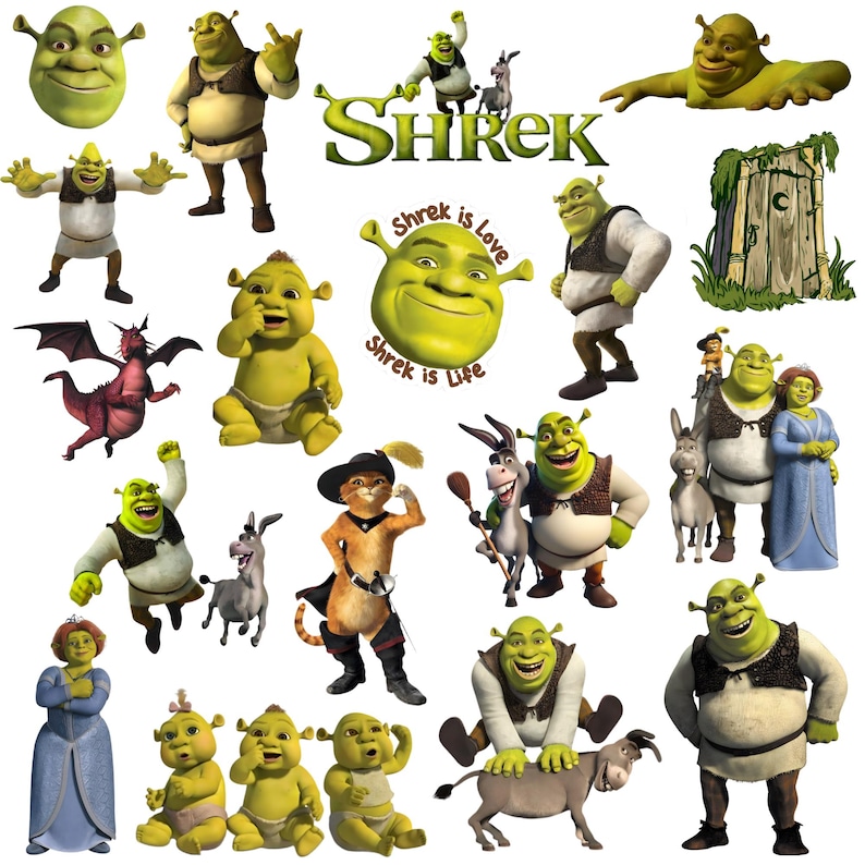Shrek Clipart, Shrek PNG Bundle, Digital Files for Shrek Birthday With ...