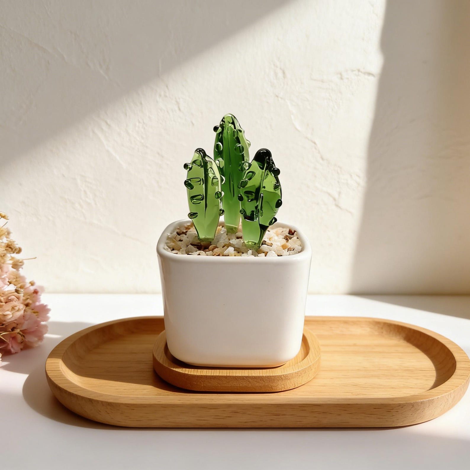 Hand Blown Glass Potted Cactus Plant, Stained Glass Desk Decor Ornament ...