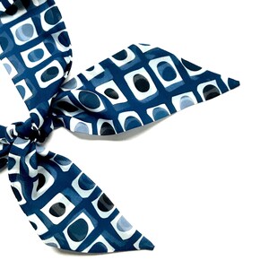 Short Silk Scarf. Blue Skinny Scarf for Ponytail Bun Top | Etsy