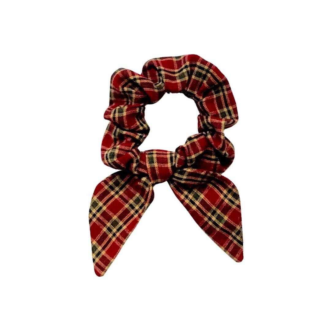 Plaid Bunny Ear Scrunchie: Fabric Hair Tie With Scarf for Ponytail ...