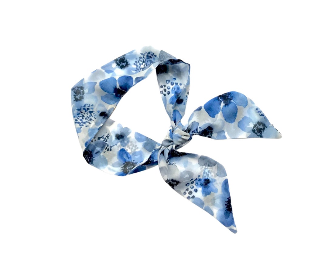 Short Silk Scarf. Skinny Scarf for Ponytail, Bun, Top Knot, Handbag ...