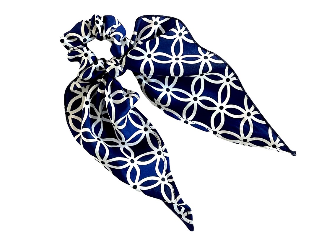Navy Long Tail Scrunchie for Women, Teen or Tween. Convertible Hair ...