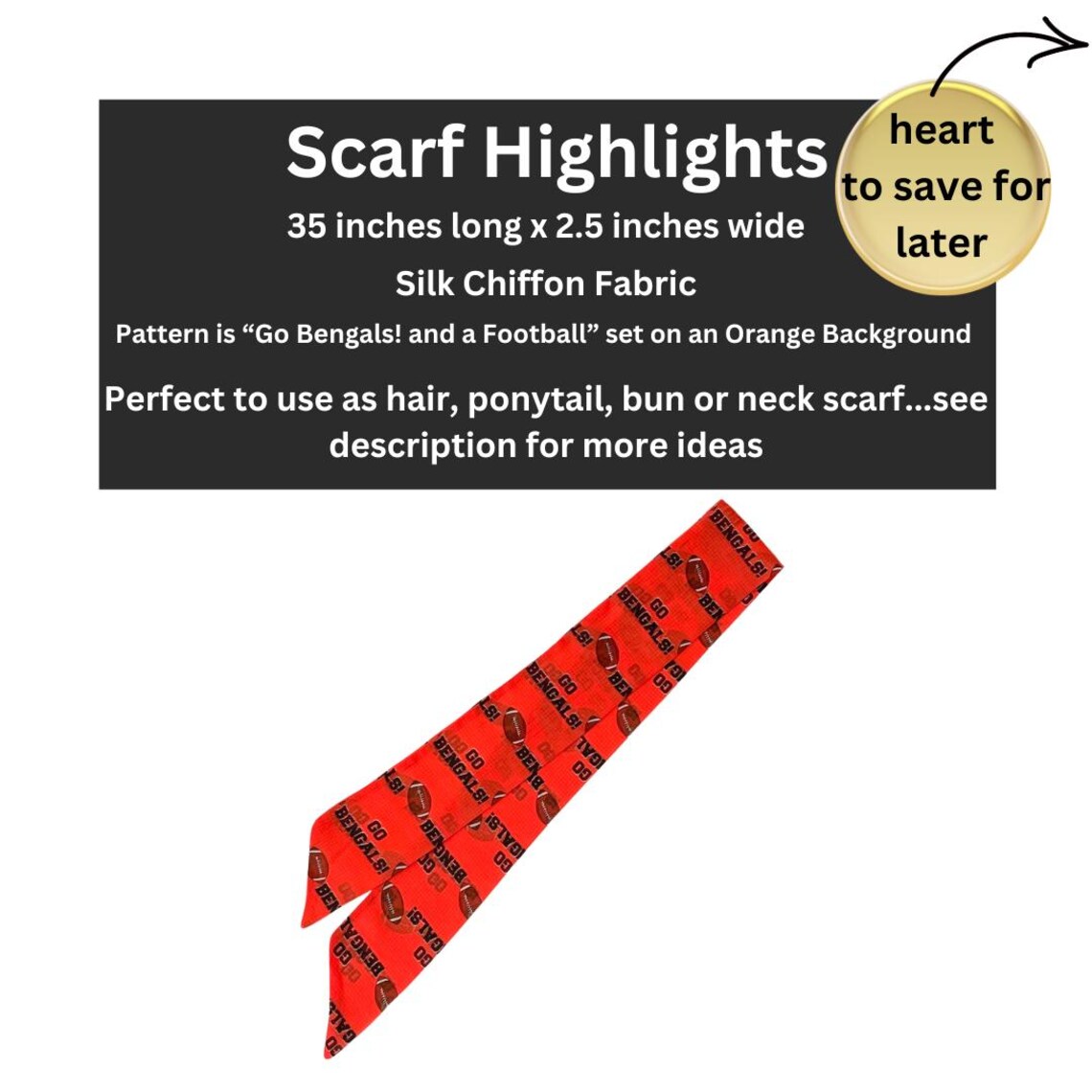 Cincinnati Bengals Women's Skinny Scarf for Ponytail, Bun or Handbag ...