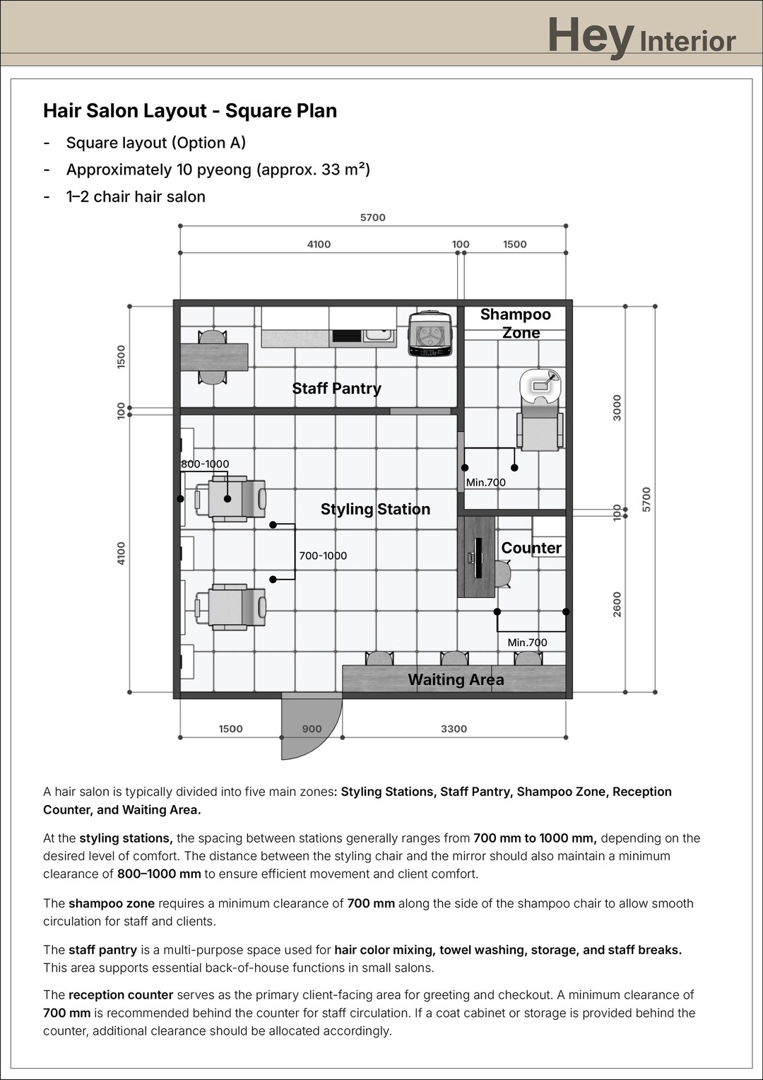 Hair Salon Floor Plan PDF, Small Studio Layout for 1–2 Chairs, Compact ...