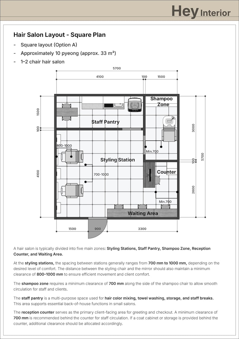 Hair Salon Floor Plan PDF, Small Studio Layout for 1–2 Chairs, Compact ...