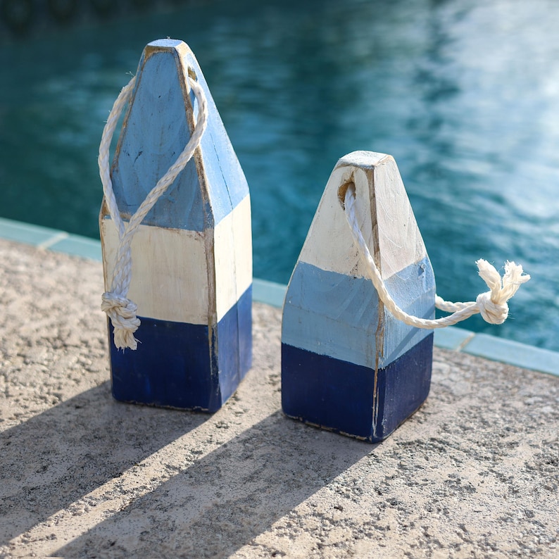 Coastal Decor Set Blue White Navy Lobster Buoy Nautical Vintage Style ...