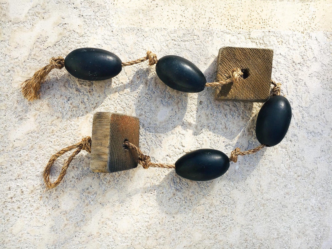 Black Painted Wood Ball Strings With Driftwood Nautical Beach Decor by ...