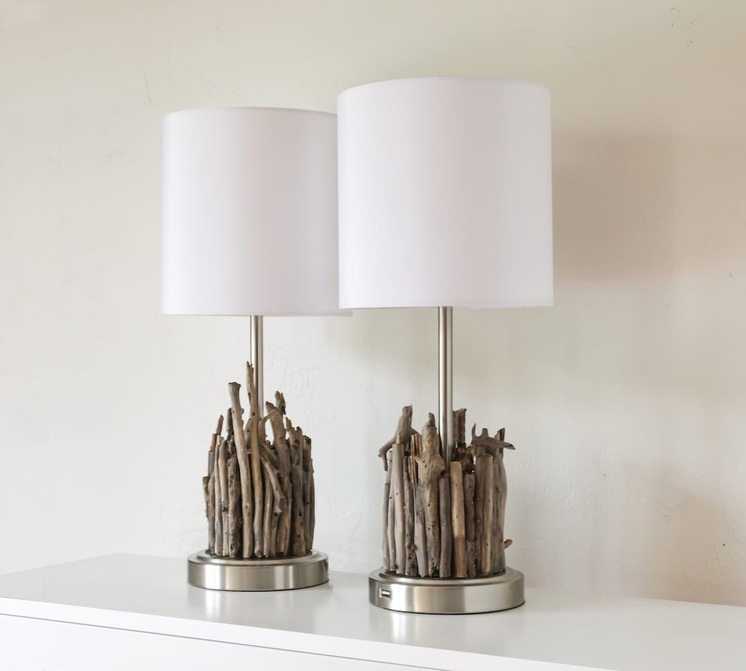 Driftwood 2 Pcs Lamps USB Port, Nautical Beach Decor by SEASTYLE - Etsy