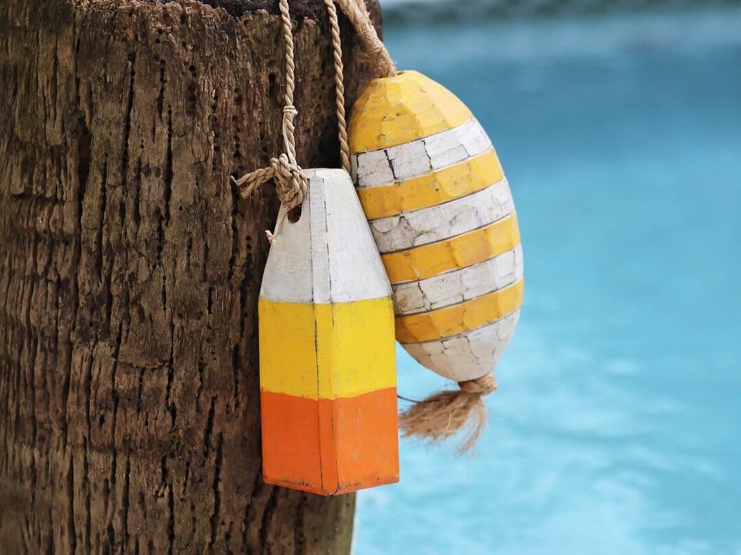 Wood Buoys Yellow Set Beach Decor by SEASTYLE - Etsy