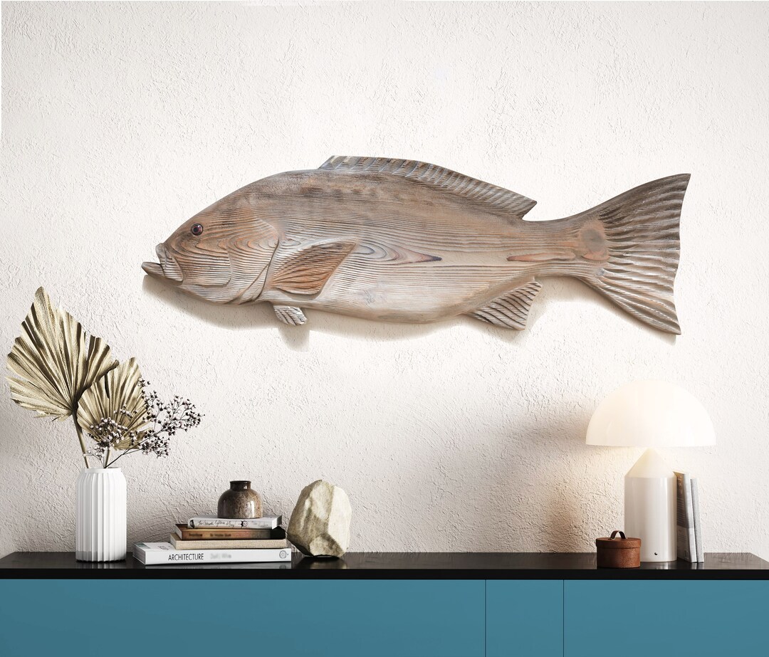 Red Snapper Fish 36x12 Inch Gray Driftwood 2D Sculpture Beach Décor by ...