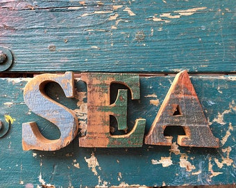 Beach Decor SEA Sign Vintage Style Nautical Wooden by Seastyle | Etsy