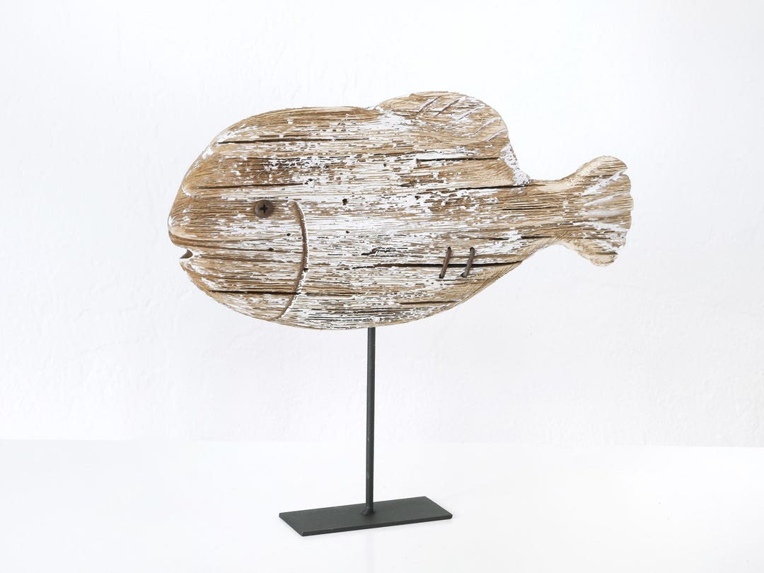 Rustic Fish on Stand Beach Décor Wooden Sculpture - Etsy
