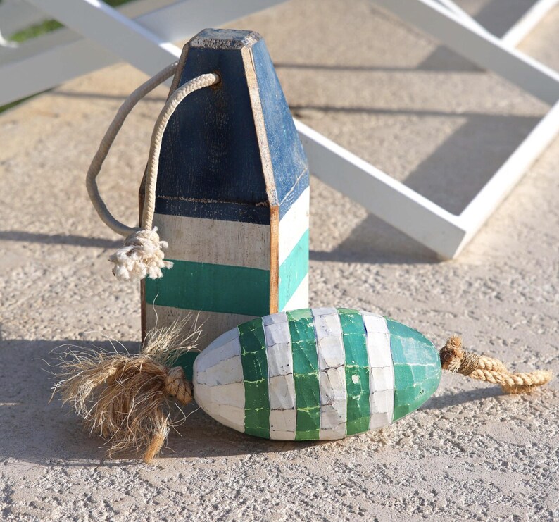 Navy Blue Wood Buoys Set Beach Decor by SEASTYLE - Etsy