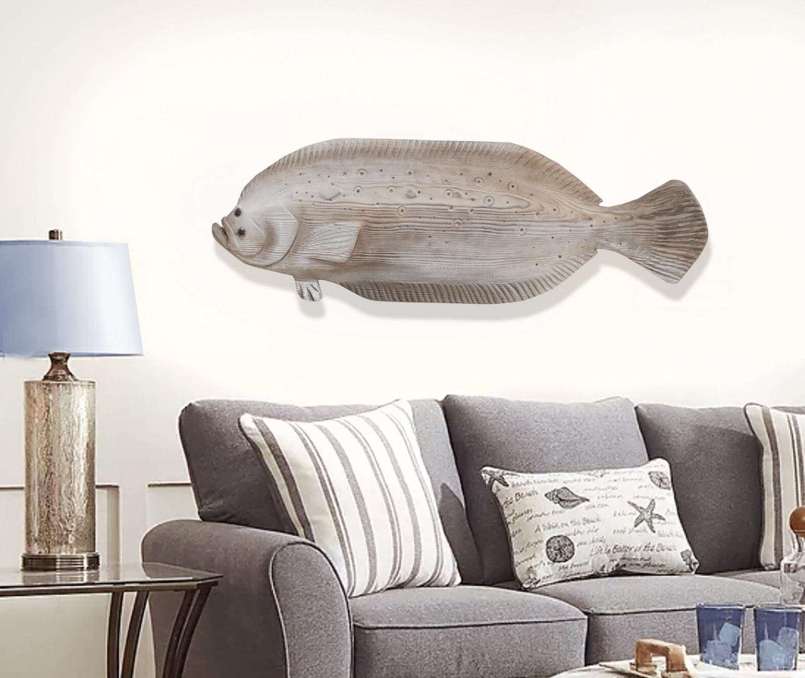 Flounder 34x12 Inch Gray Driftwood 2D Sculpture Beach Décor by SEASTYLE ...